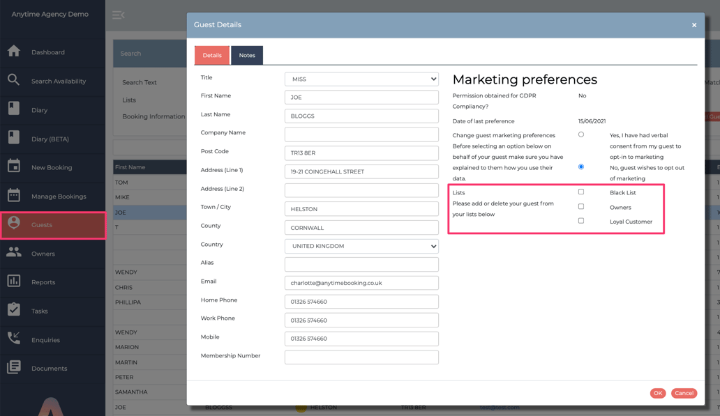 Profiling a Guest by adding them to a Guest List.