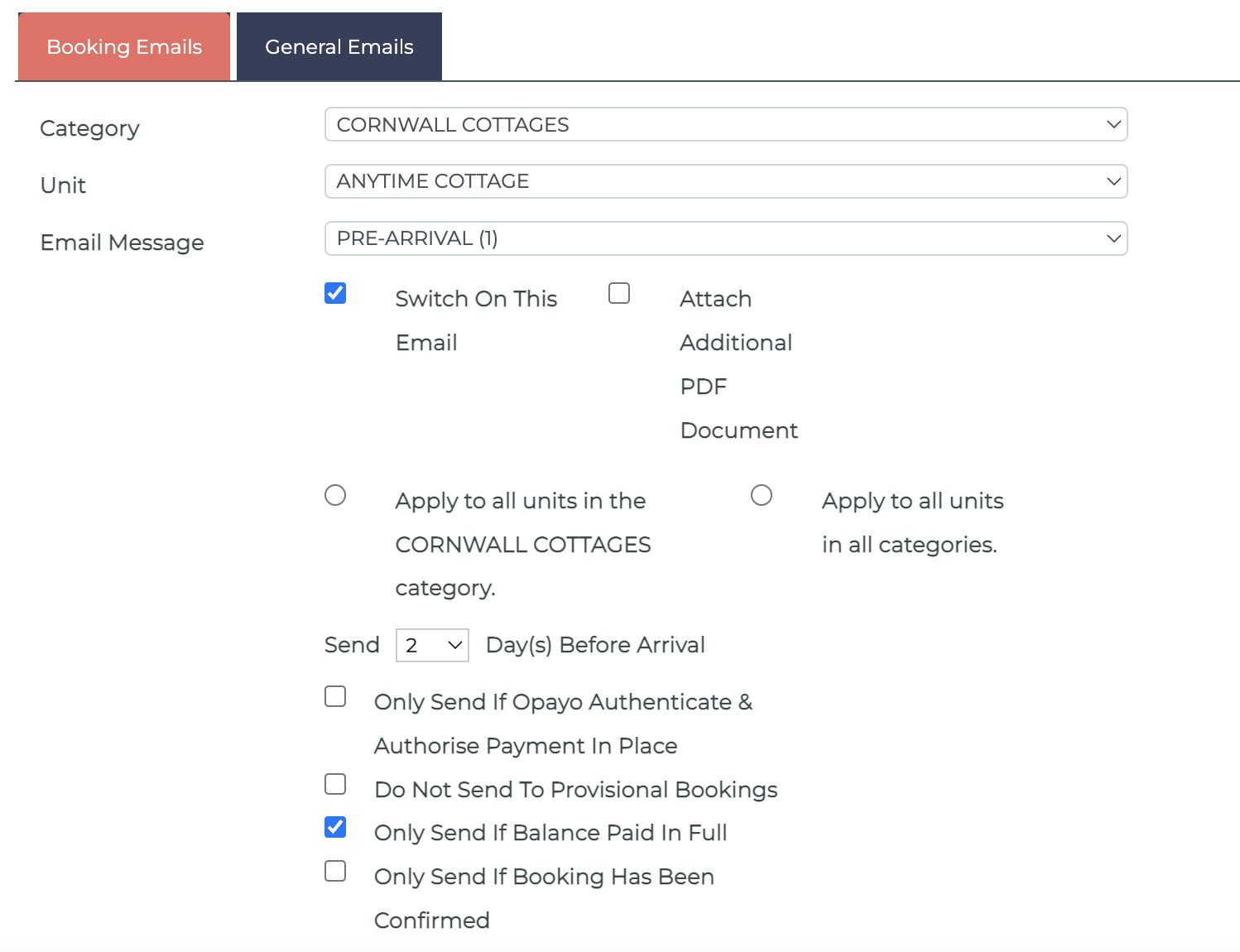 How to set Pre-Arrival email conditions